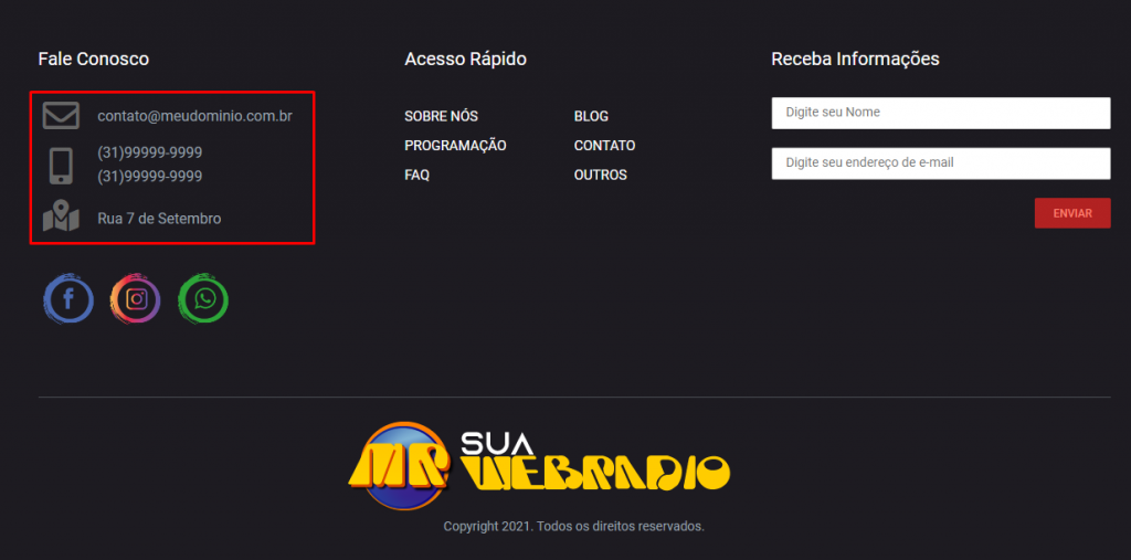 Como Inserir informações de Contato no Rodapé do Site Moderno – Base de ...