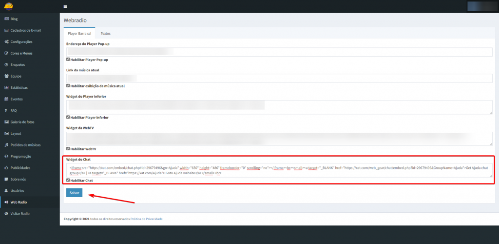 Como utilizar o Xat no template moderno para site webtv. – Base de ...